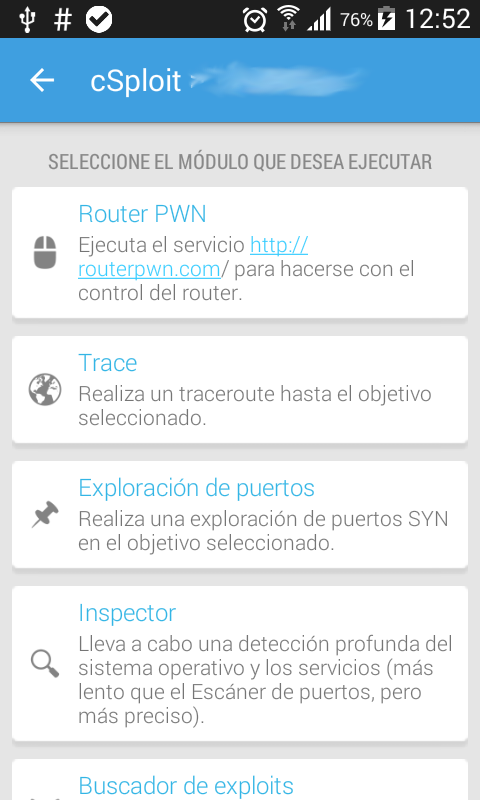 cSploit:Análisis de redes y pentesting – Elbinario